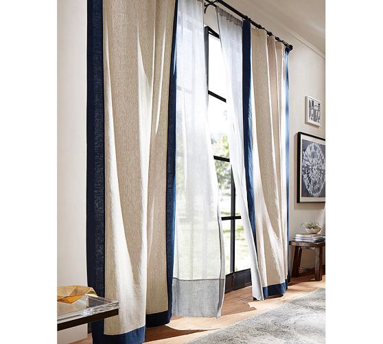 OPEN BOX: Emery Border Linen Curtain | Pottery Barn