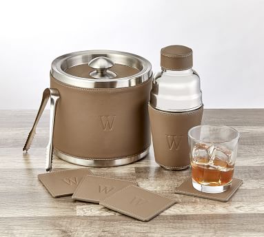 French Handcrafted Leather Ice Bucket with Tongs | Pottery Barn