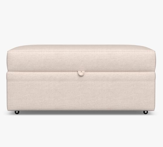 Pearce Upholstered Storage Ottoman with Pull Out Table | Pottery Barn