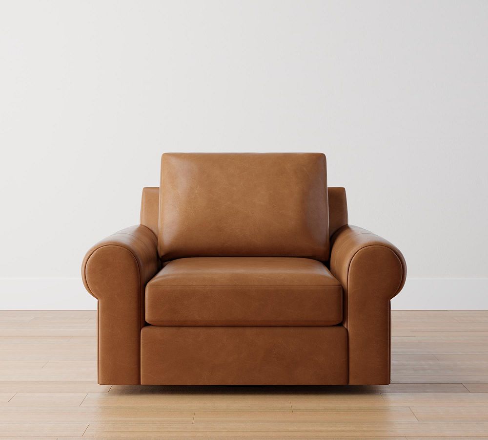 Big Sur Roll Arm Leather Swivel Armchair | Pottery Barn