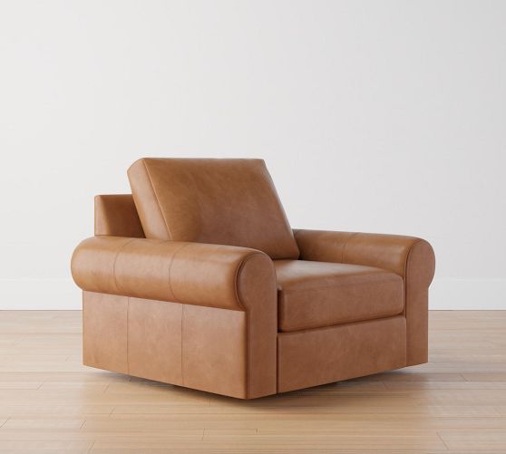 Big Sur Roll Arm Leather Swivel Armchair | Pottery Barn