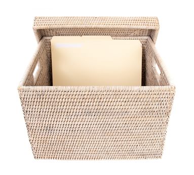 Tava Handwoven Rattan Letter File Box With Lid | Pottery Barn