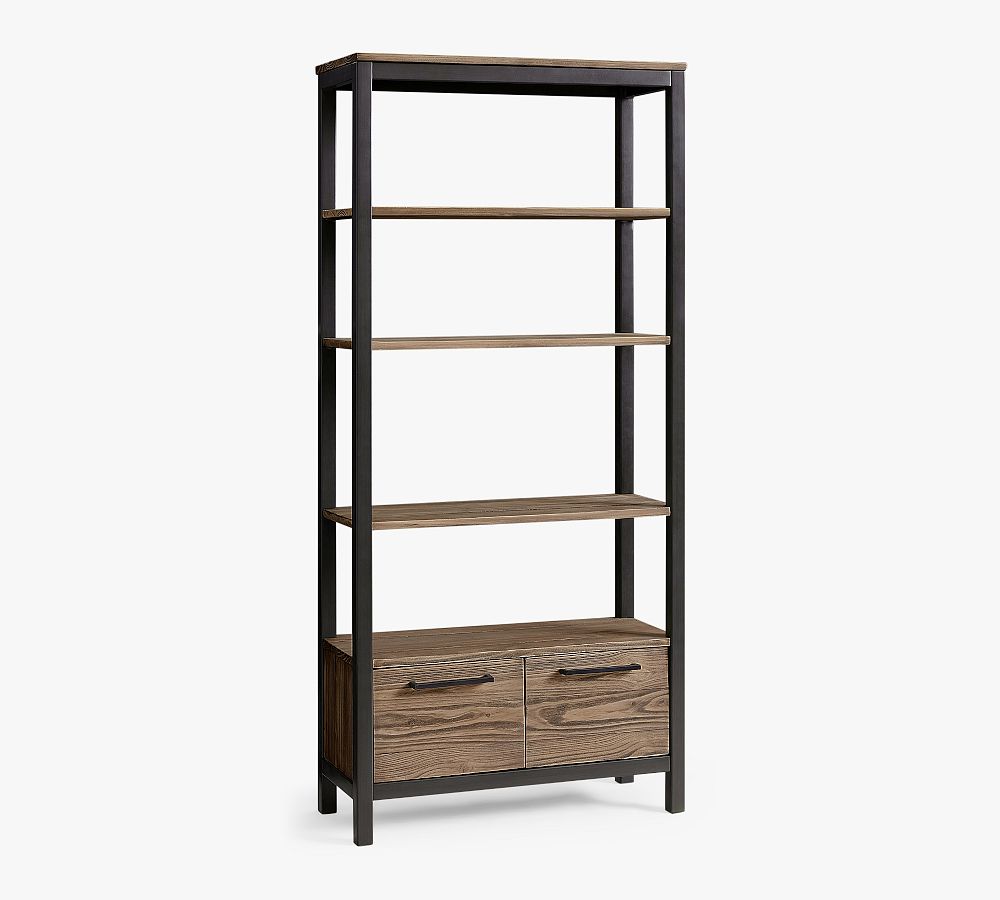 Thorndale Reclaimed Wood Open Bookcase with Drawers | Pottery Barn