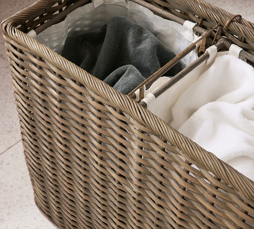 Aubrey Handcrafted Divided Hamper | Pottery Barn