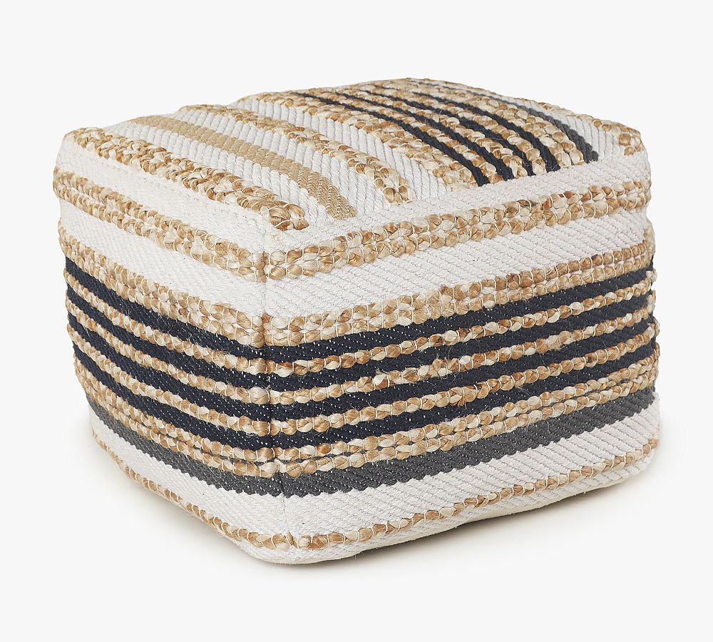Handwoven Striped Square Jute Pouf | Pottery Barn