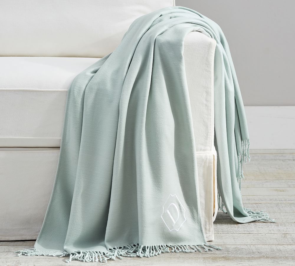 Personalized Hand-Knotted Fringe Throw Blanket | Pottery Barn
