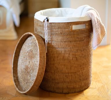 Tava Handwoven Rattan Round Hamper | Pottery Barn