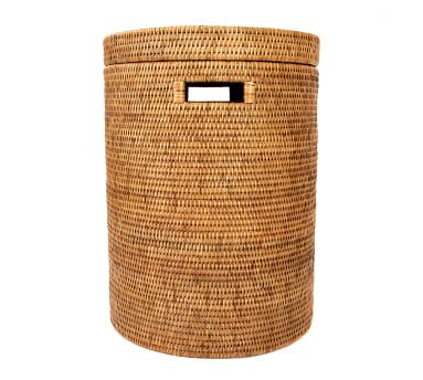 Tava Handwoven Rattan Round Hamper | Pottery Barn