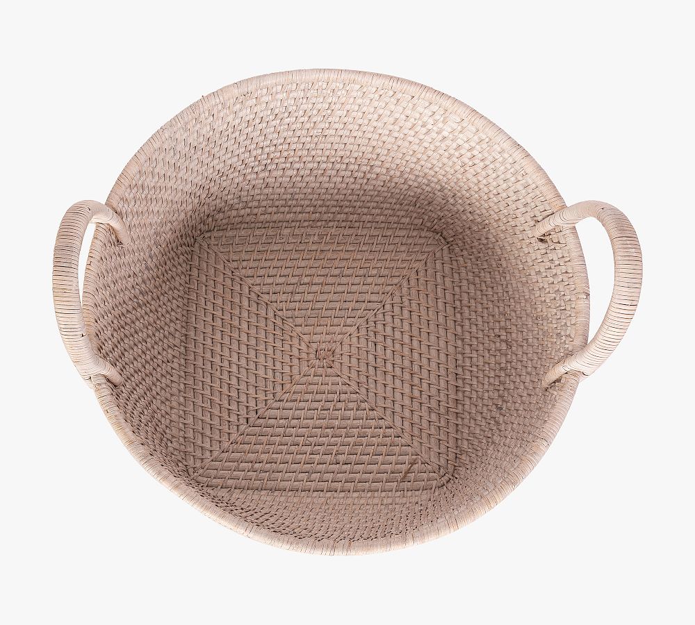 Tava Handwoven Rattan Round Basket With Hoop Handles | Pottery Barn