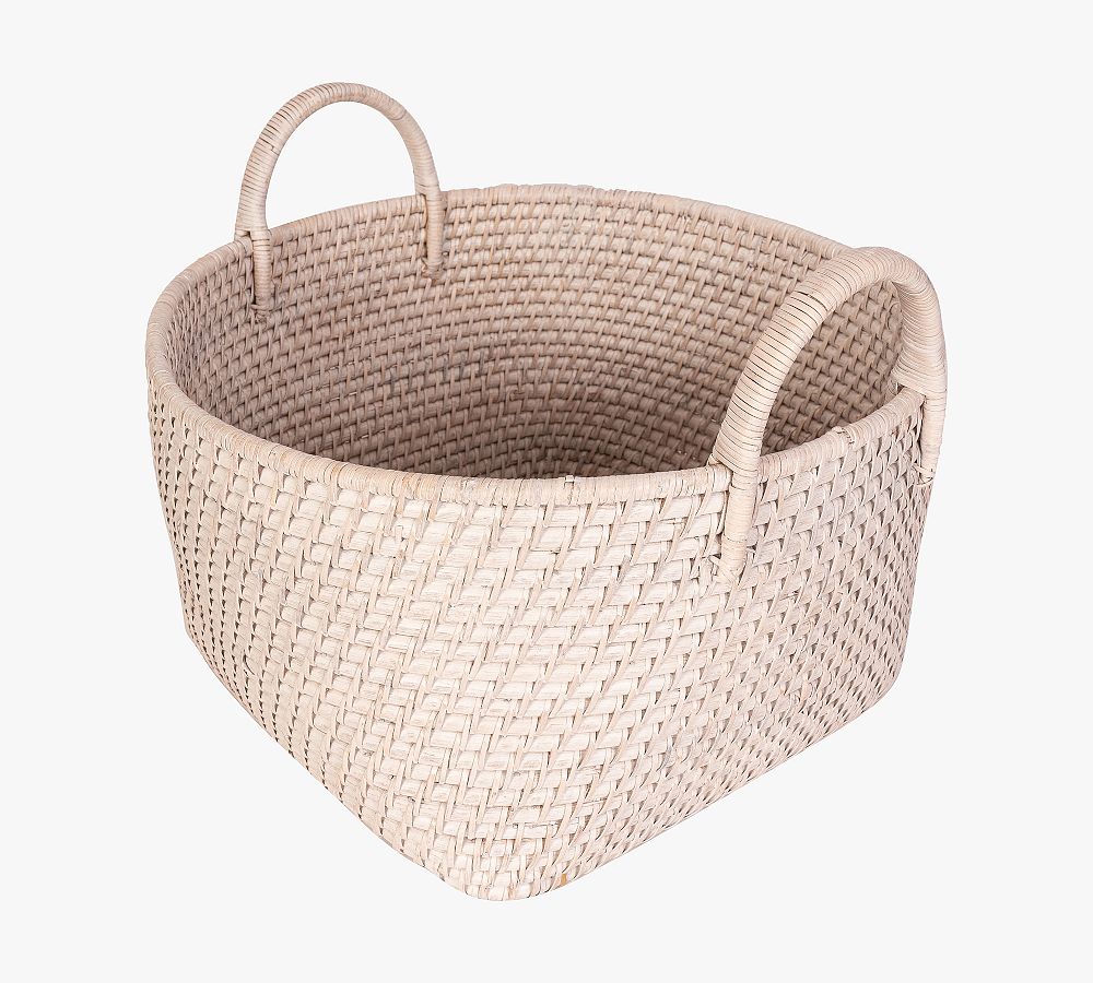 Tava Handwoven Rattan Round Basket With Hoop Handles | Pottery Barn
