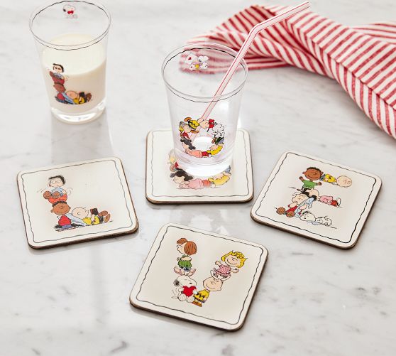Peanuts™ Love Cork Coasters - Set of 4 | Pottery Barn