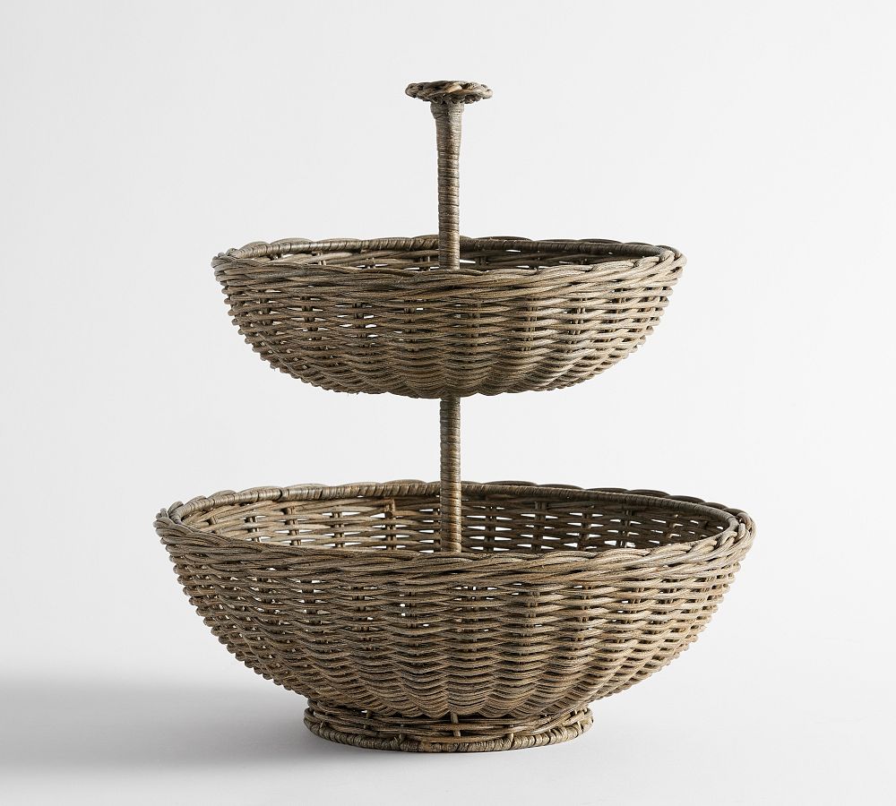 Handwoven Wicker Tiered Stand | Pottery Barn