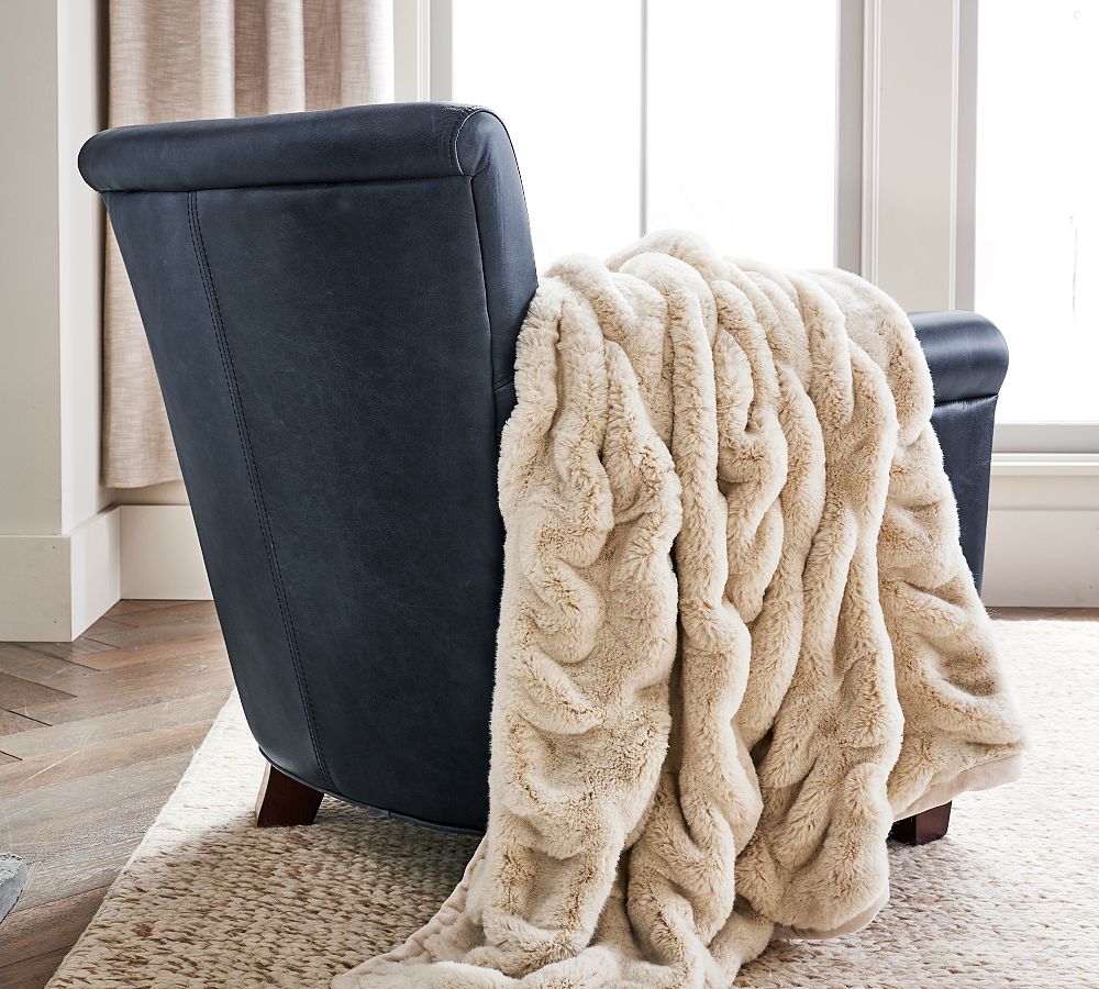 Faux Fur Ruched Throw Blankets | Pottery Barn