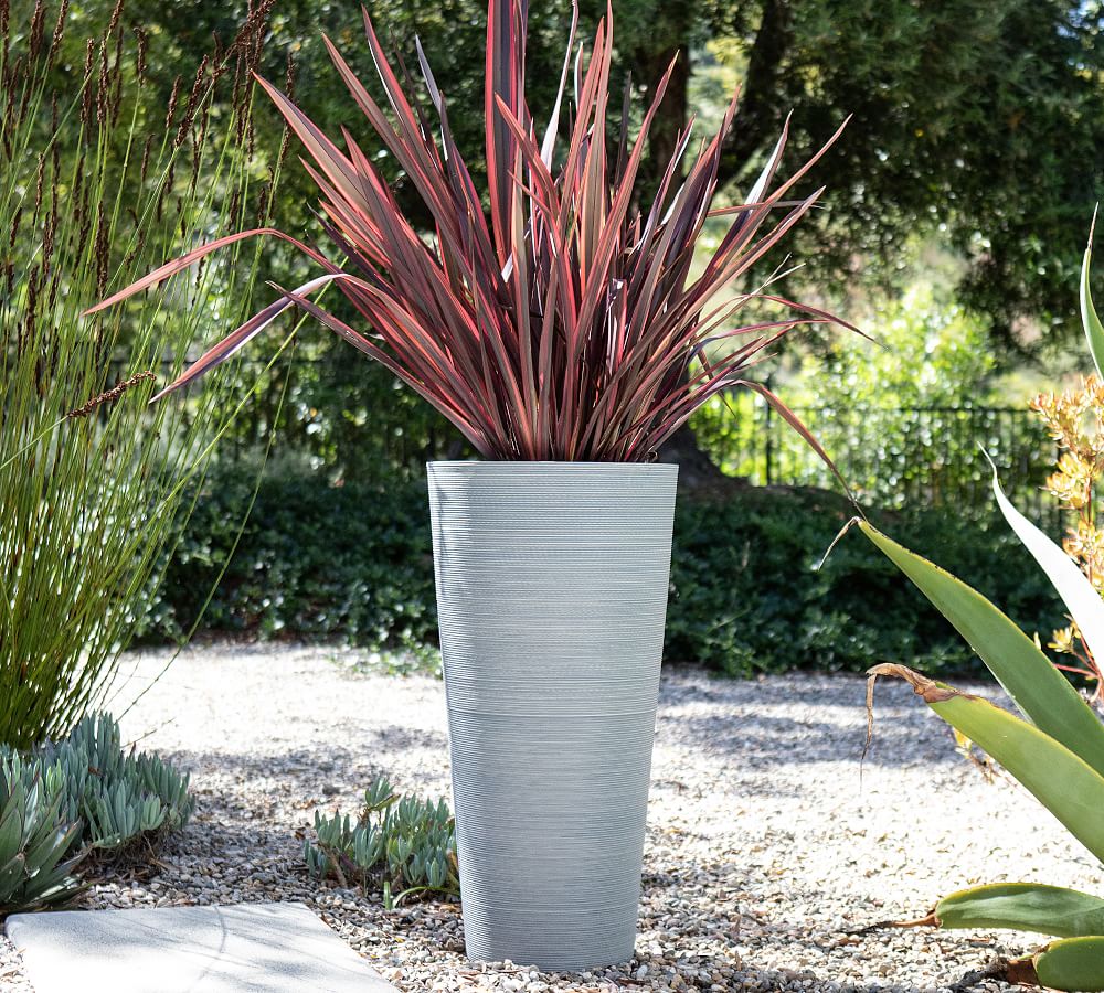 Hevea Tapered Cylinder Tall Outdoor Planters | Pottery Barn