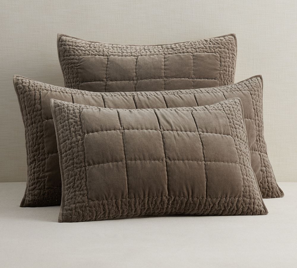 Velvet Handcrafted Box Stitch Quilted Sham | Pottery Barn