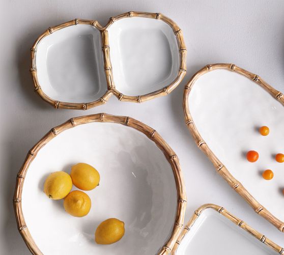 Bamboo Outdoor Melamine Double Dip Bowls | Pottery Barn