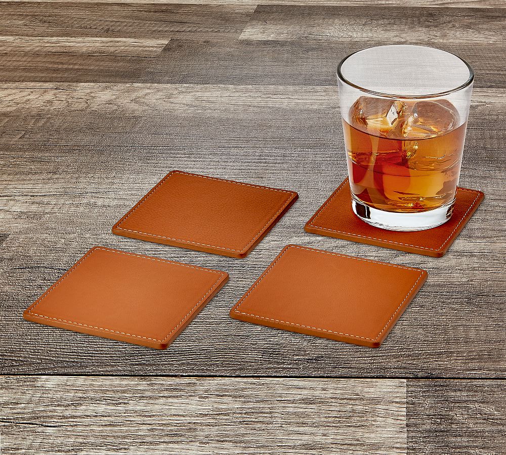 French Handcrafted Leather Square Coasters - Set of 4 | Pottery Barn