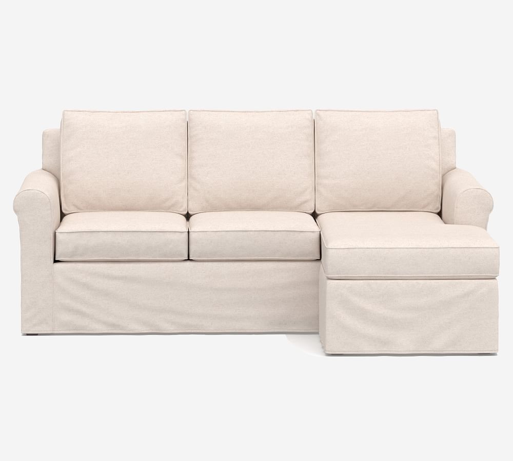 Cameron Roll Arm Slipcovered Sofa with Reversible Chaise Sectional ...