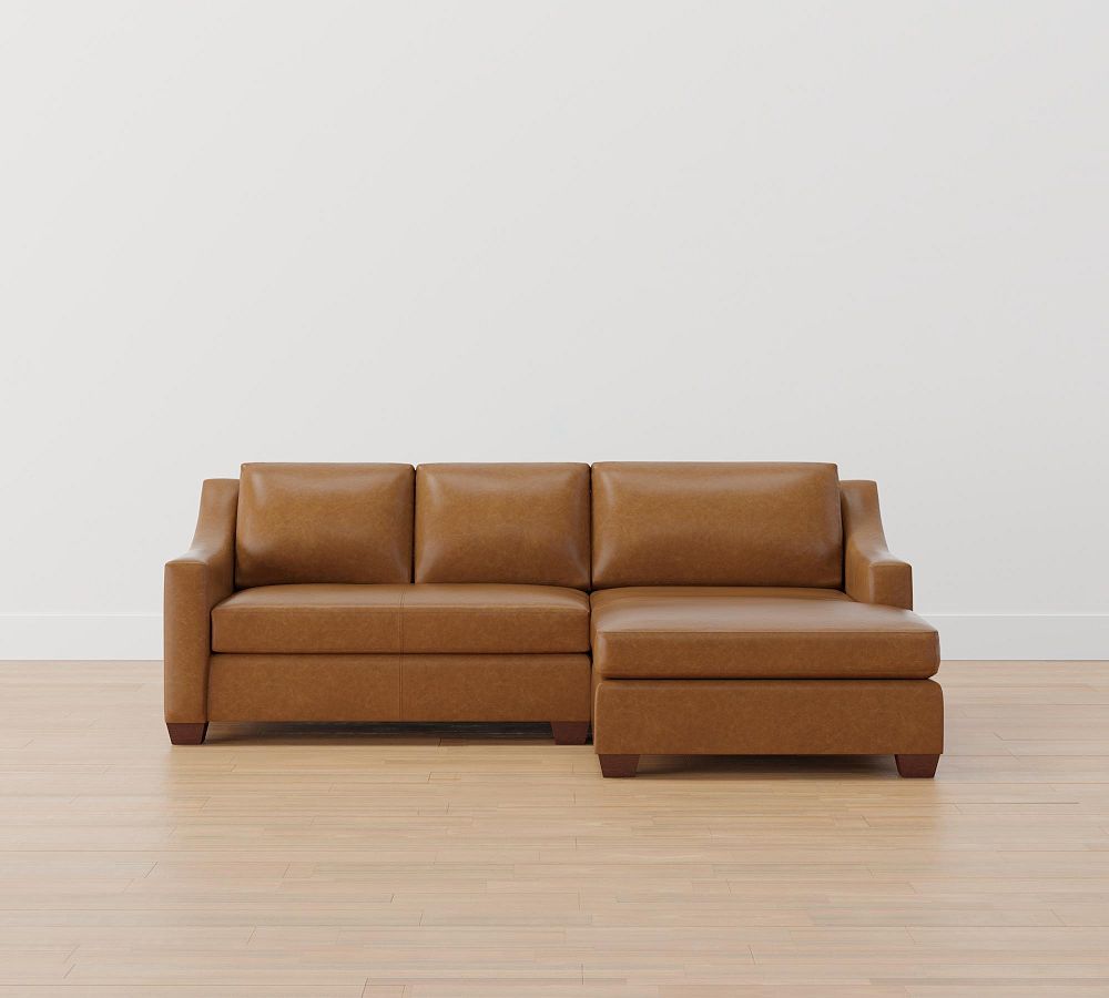 York Slope Arm Leather Sofa Double Wide Chaise Sectional | Pottery Barn