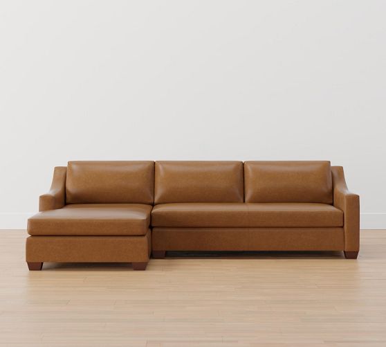 York Slope Arm Leather Sofa Double Wide Chaise Sectional | Pottery Barn