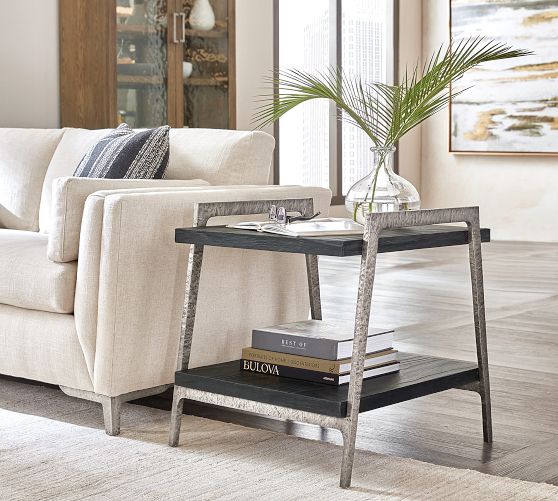 Shalina Rectangular Wood & Metal End Table | Pottery Barn