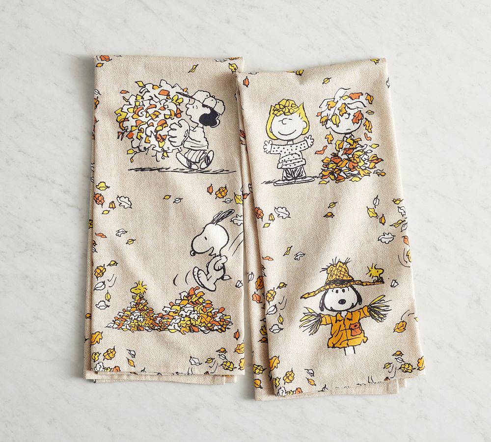 Peanuts™ Fall Leaves Tea Towels - Set of 2 | Pottery Barn