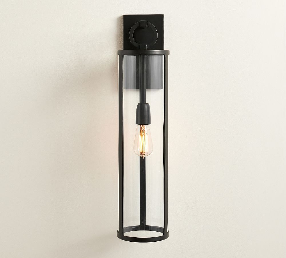 Manor Outdoor Glass & Iron Cylinder Sconce | Pottery Barn