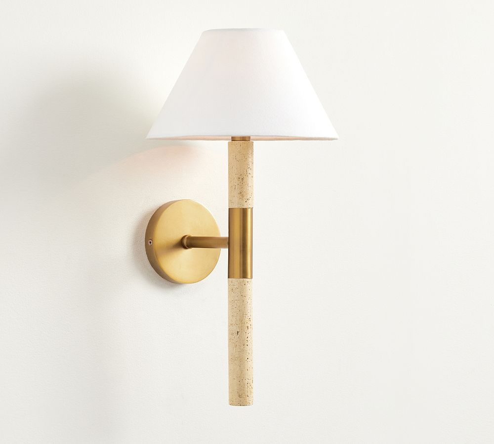 Sterling Travertine Shaded Sconce | Pottery Barn