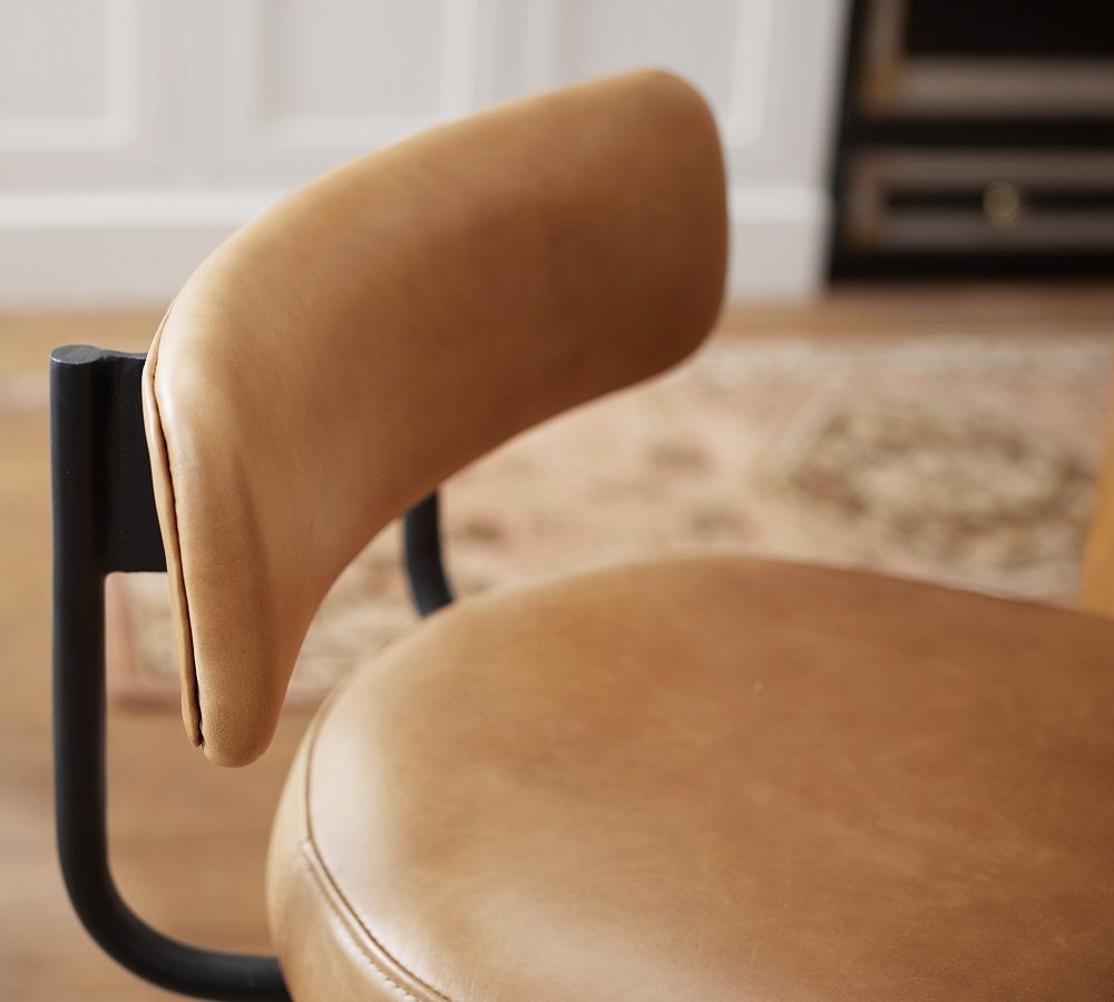 Maison Leather Low Back Swivel Stool | Pottery Barn