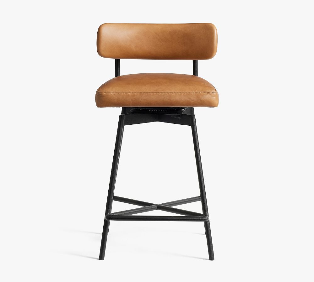 Maison Leather Low Back Swivel Stool | Pottery Barn