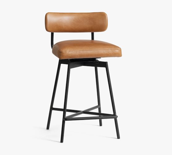 Maison Leather Low Back Swivel Stool | Pottery Barn