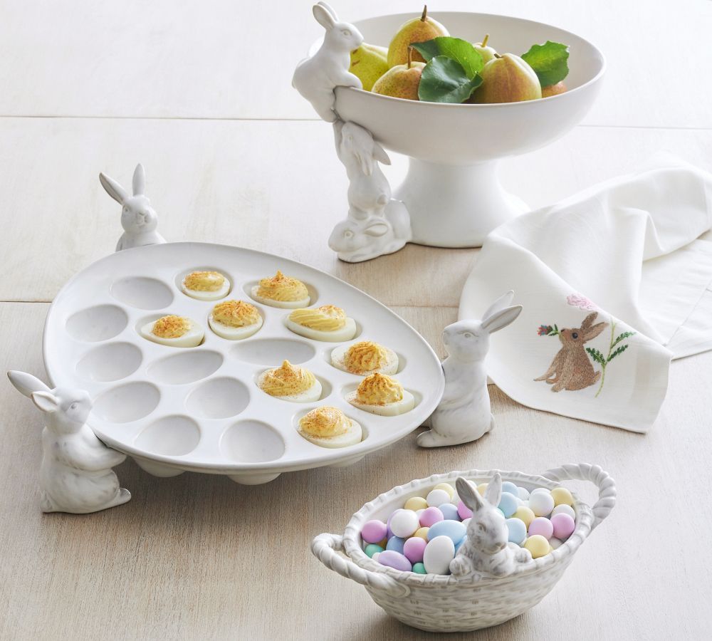 Rustic Bunny Basketweave Handcrafted Stoneware Candy Bowl | Pottery Barn