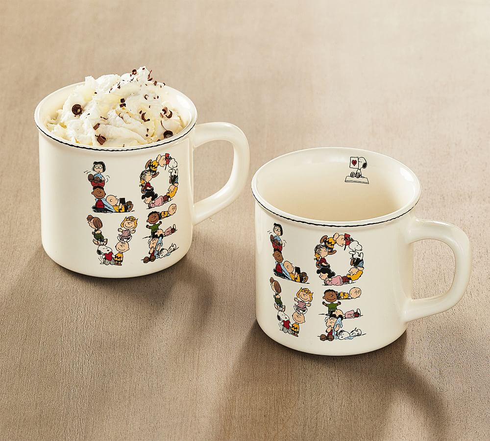 Peanuts™ Love Decal Stoneware Mugs - Set of 2 | Pottery Barn