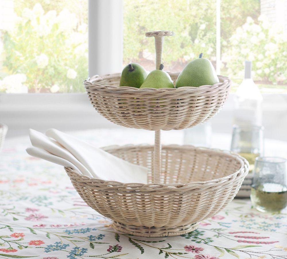Handwoven Wicker Tiered Stand | Pottery Barn