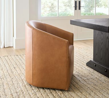 Baldwin Leather Barrel Back Dining Chair | Pottery Barn