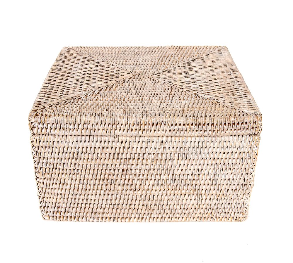 Tava Handwoven Rattan Square Storage Box With Lid | Pottery Barn