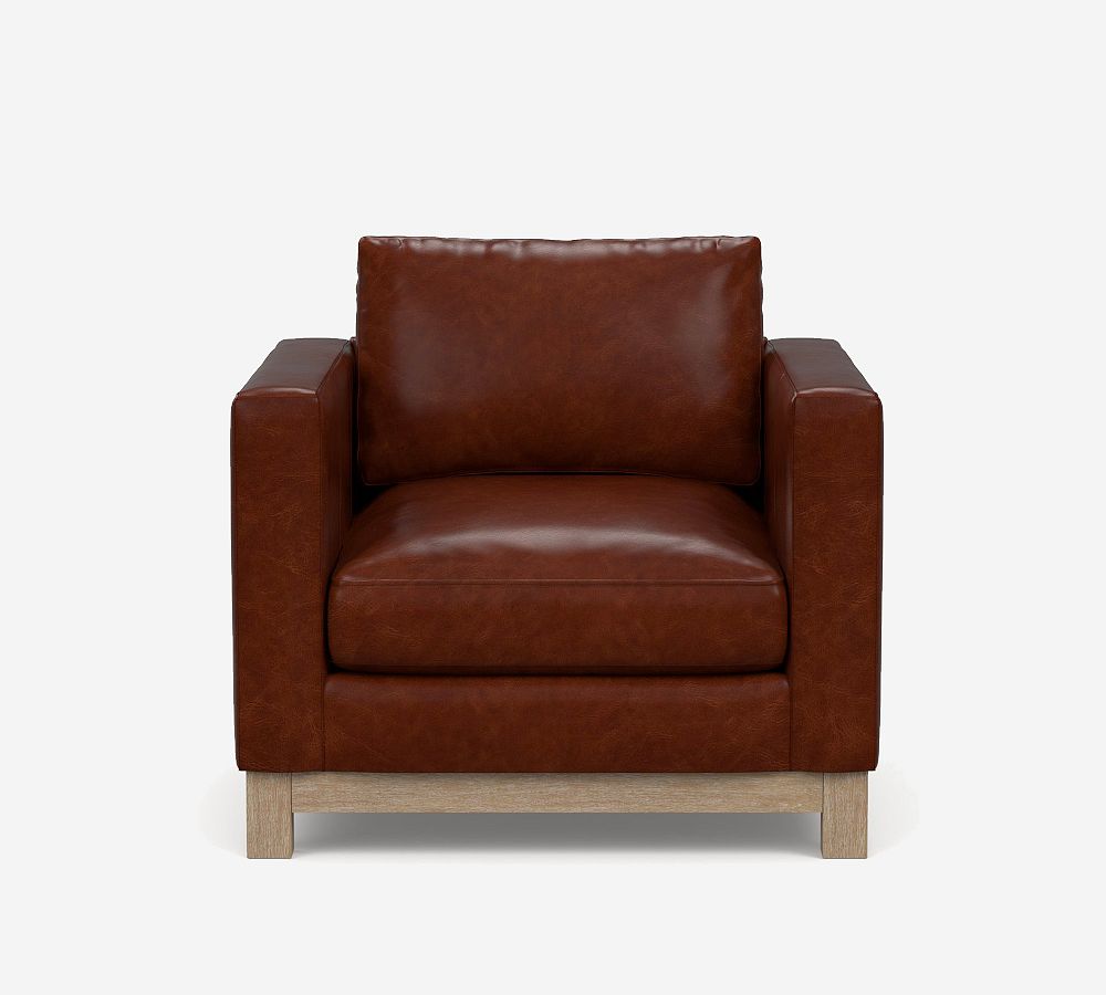Jake Leather Armchair with Seadrift Wood Base | Pottery Barn