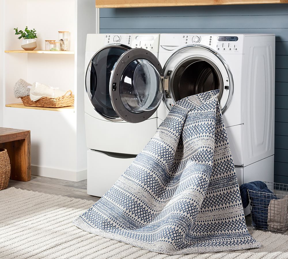 Loida Machine Washable Striped Cotton Rug | Pottery Barn