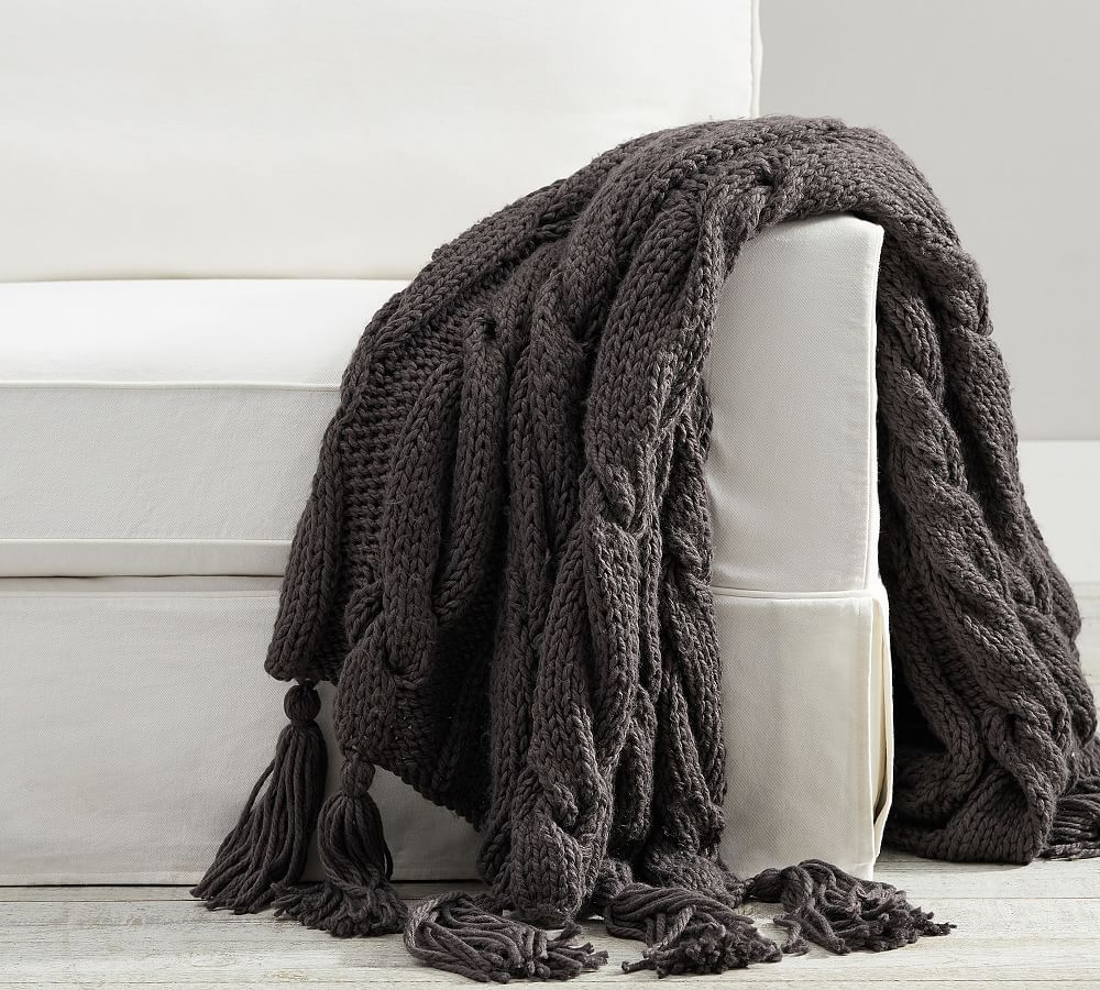 Bluma Chunky Knit Tassel Throw Blanket | Pottery Barn