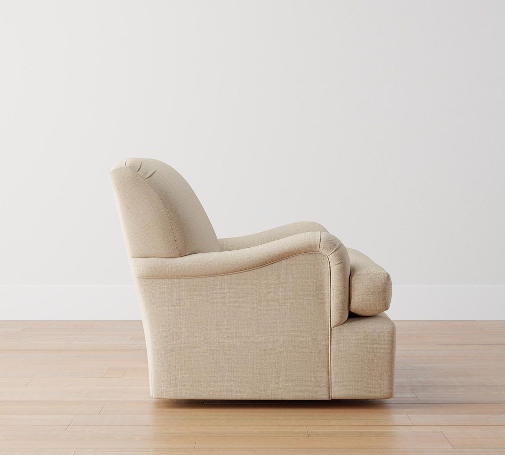 Carlisle English Arm Upholstered Tightback Swivel Armchair | Pottery Barn