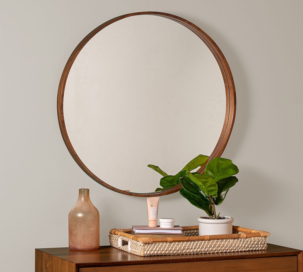 Danica Wooden Round Wall Mirror, 30" | Pottery Barn