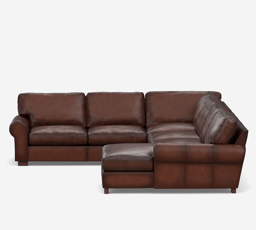 Turner Roll Arm Leather 4-Piece Chaise Sectional | Pottery Barn