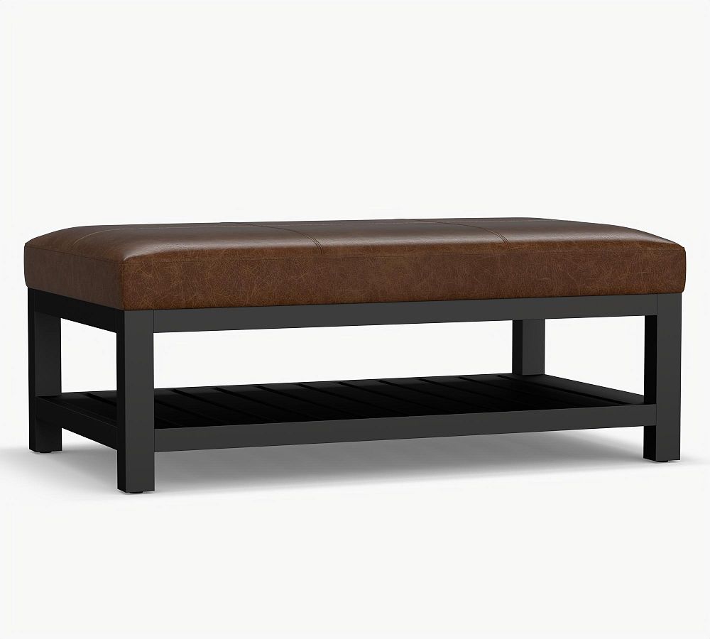 Jake Rectangular Leather Ottoman | Pottery Barn