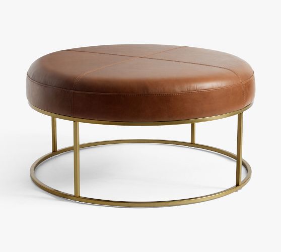 Millie Leather Round Ottoman | Pottery Barn