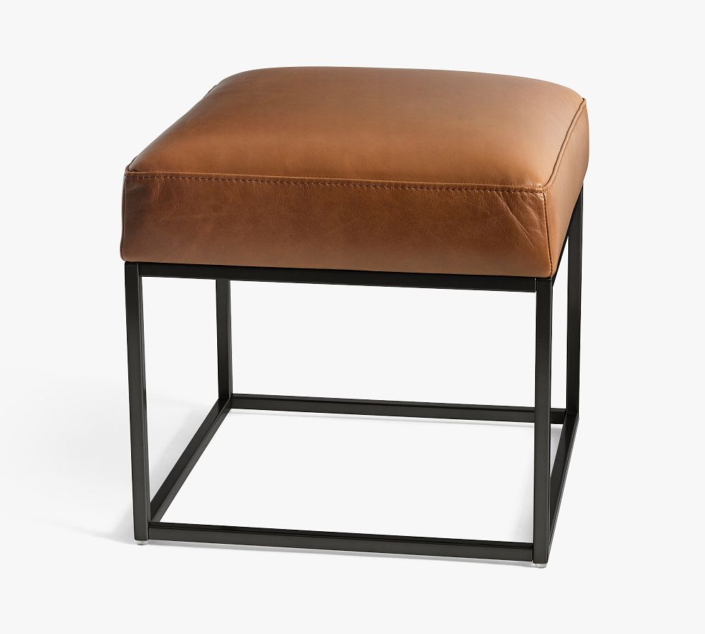 Millie Leather Square Accent Stool | Pottery Barn