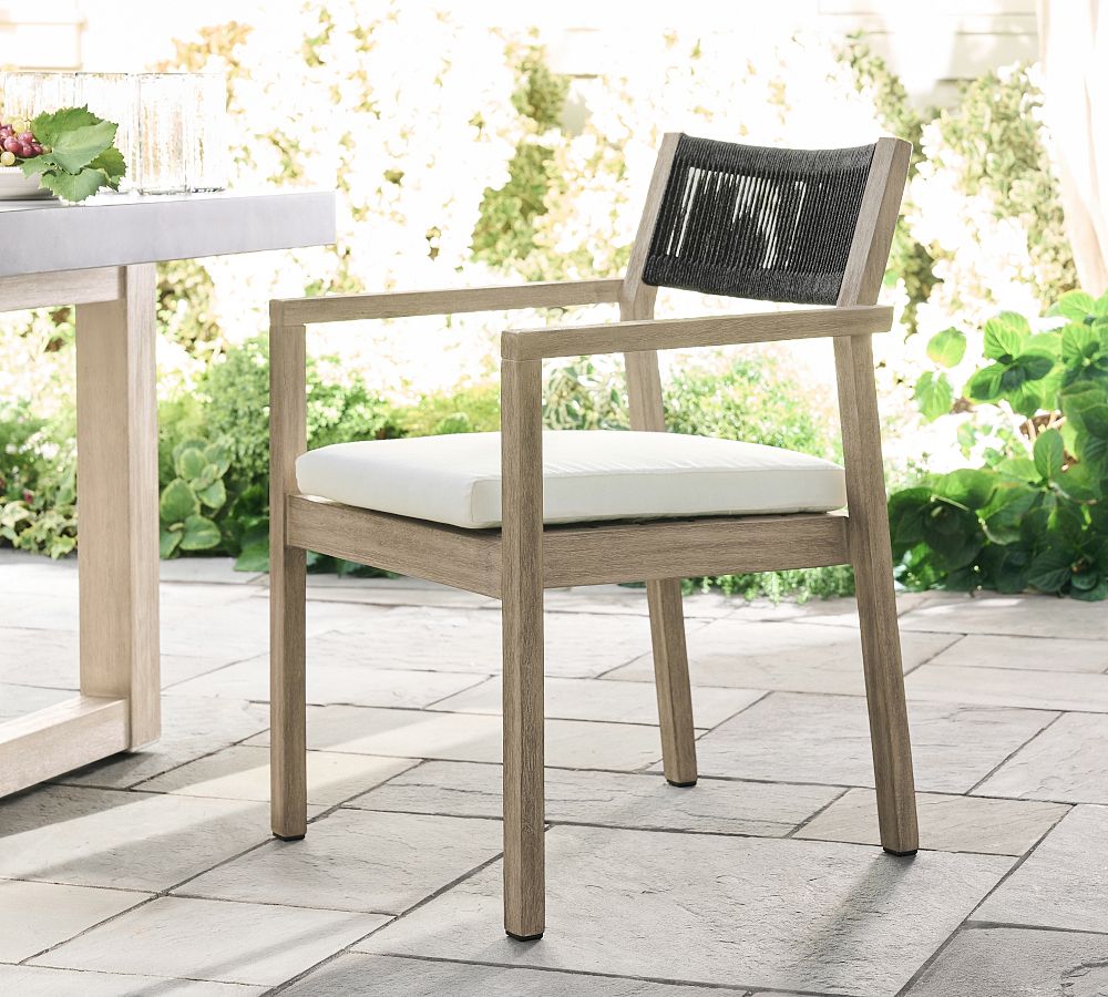 Indio Coastal Mahogany Rope Stackable Outdoor Dining Chair | Pottery Barn