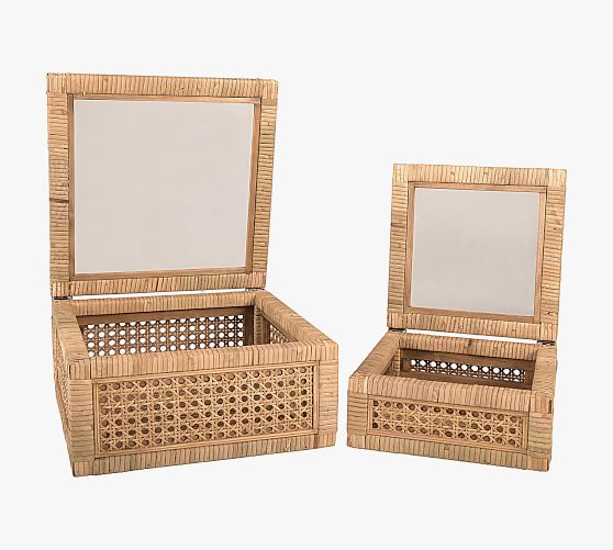 Cane Lidded Boxes - Set of 2 | Pottery Barn