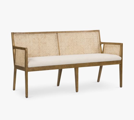 Lisbon Upholstered Cane Dining Bench | Pottery Barn