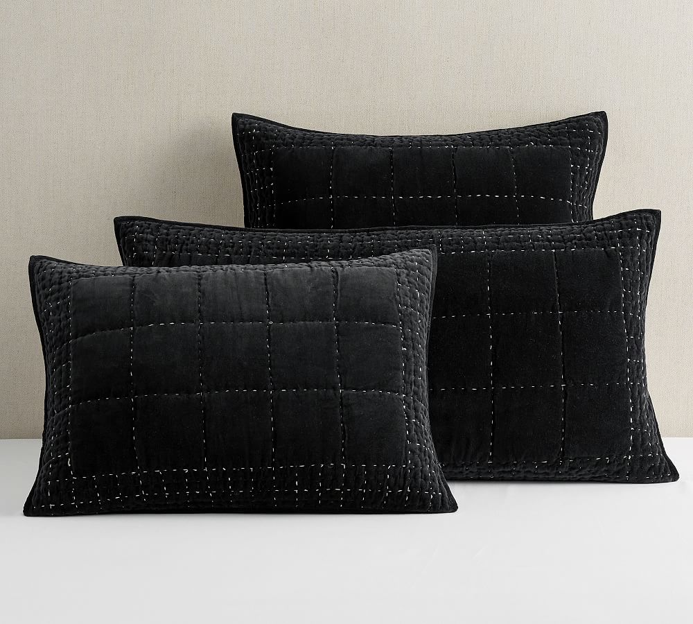 Velvet Handcrafted Box Stitch Quilted Sham | Pottery Barn