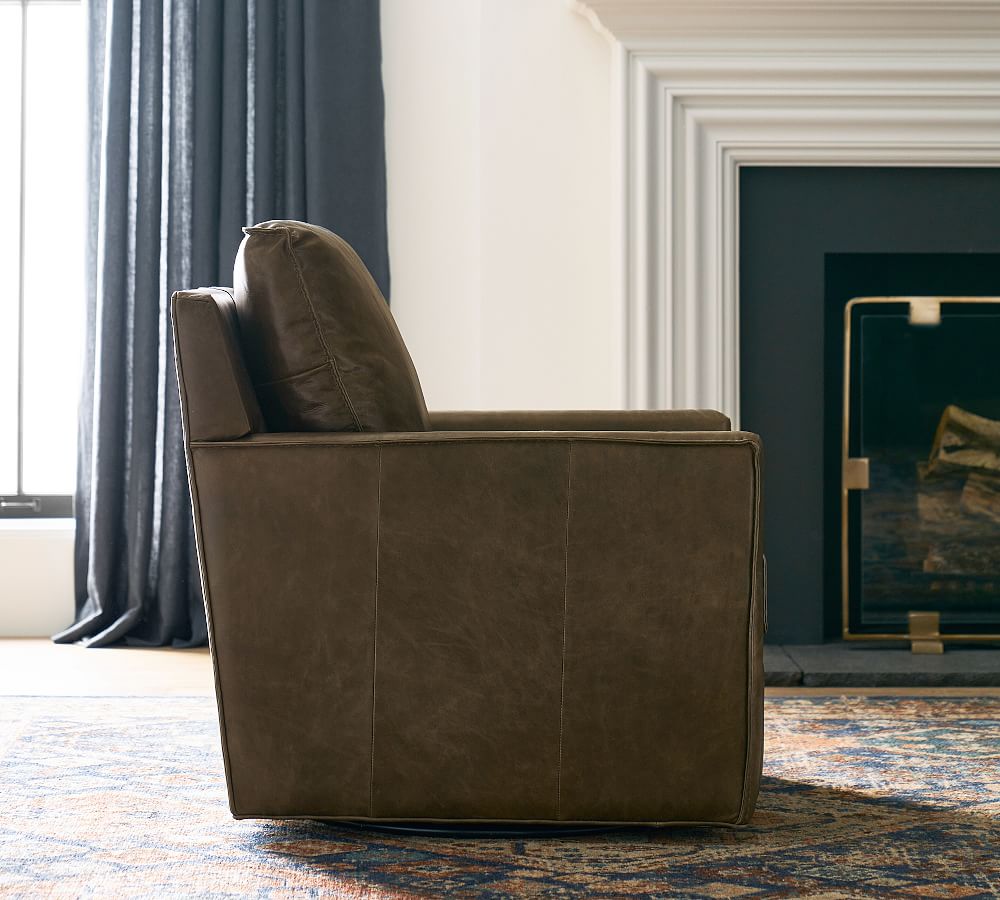 Duncan Leather Swivel Armchair | Pottery Barn